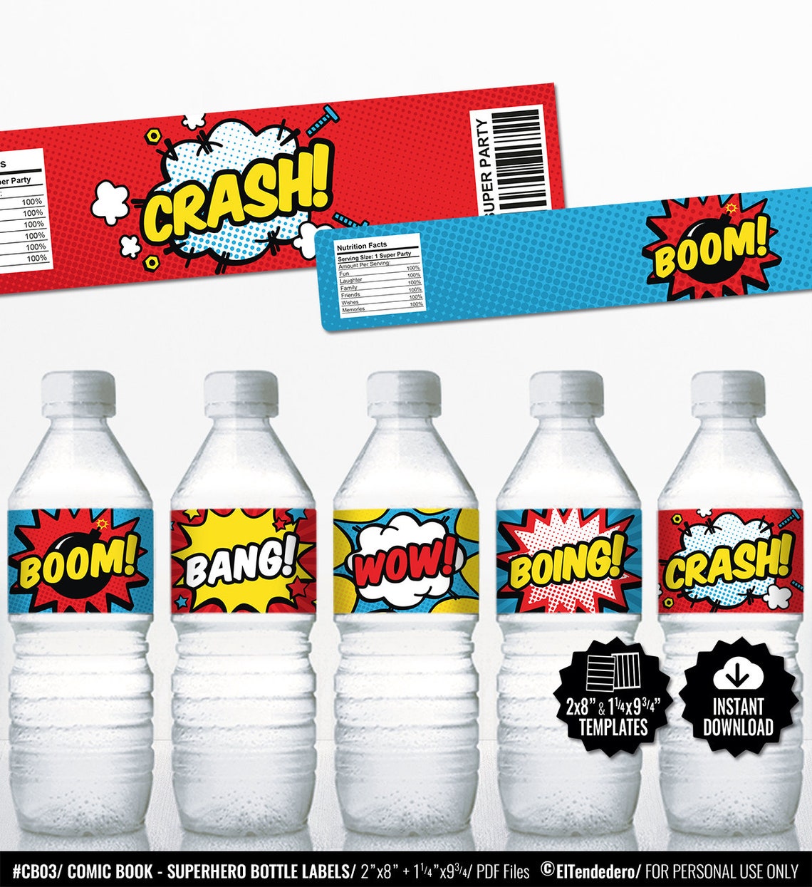 Superhero Water Bottle Labels. Printable Comic Book Bottle - Etsy