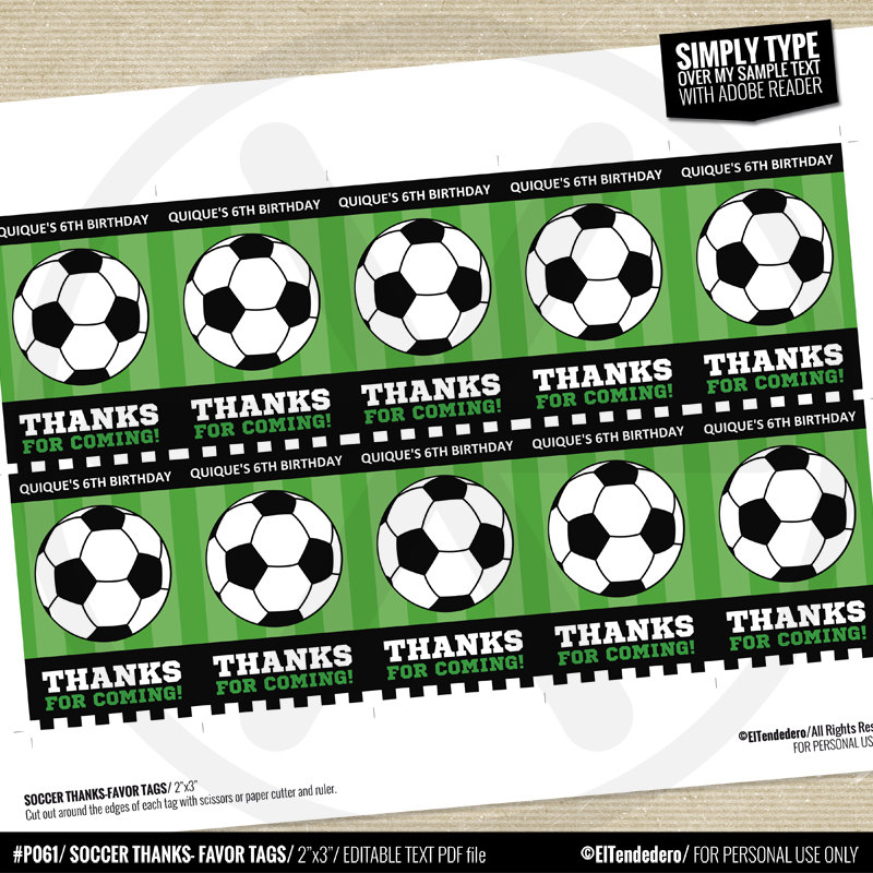 Soccer Favor Tags Thanks Cards Printable and Editable PDF - Etsy