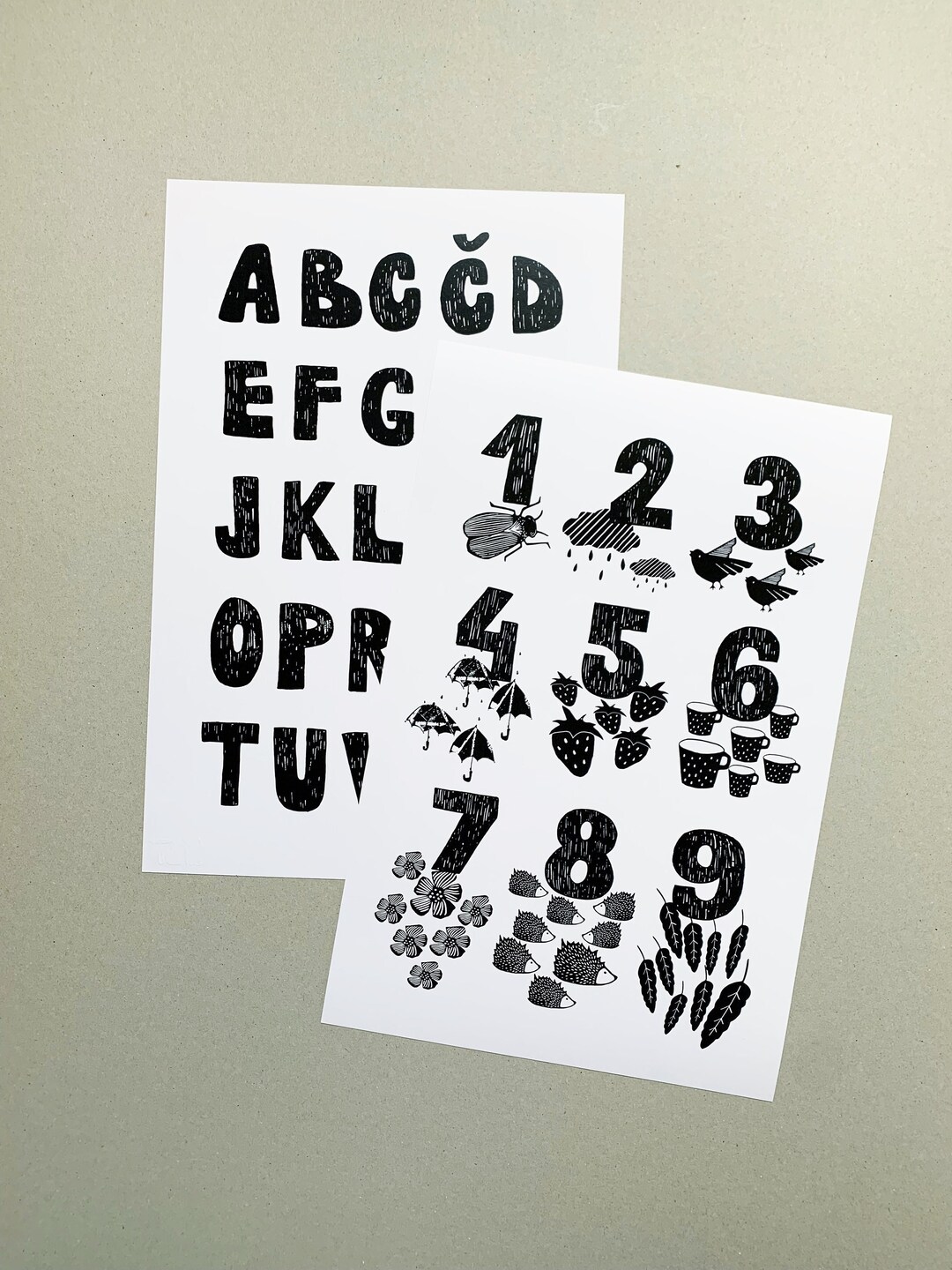 Set of Educational Posters, ALPHABET and NUMBERS Graphic Wall Art for ...