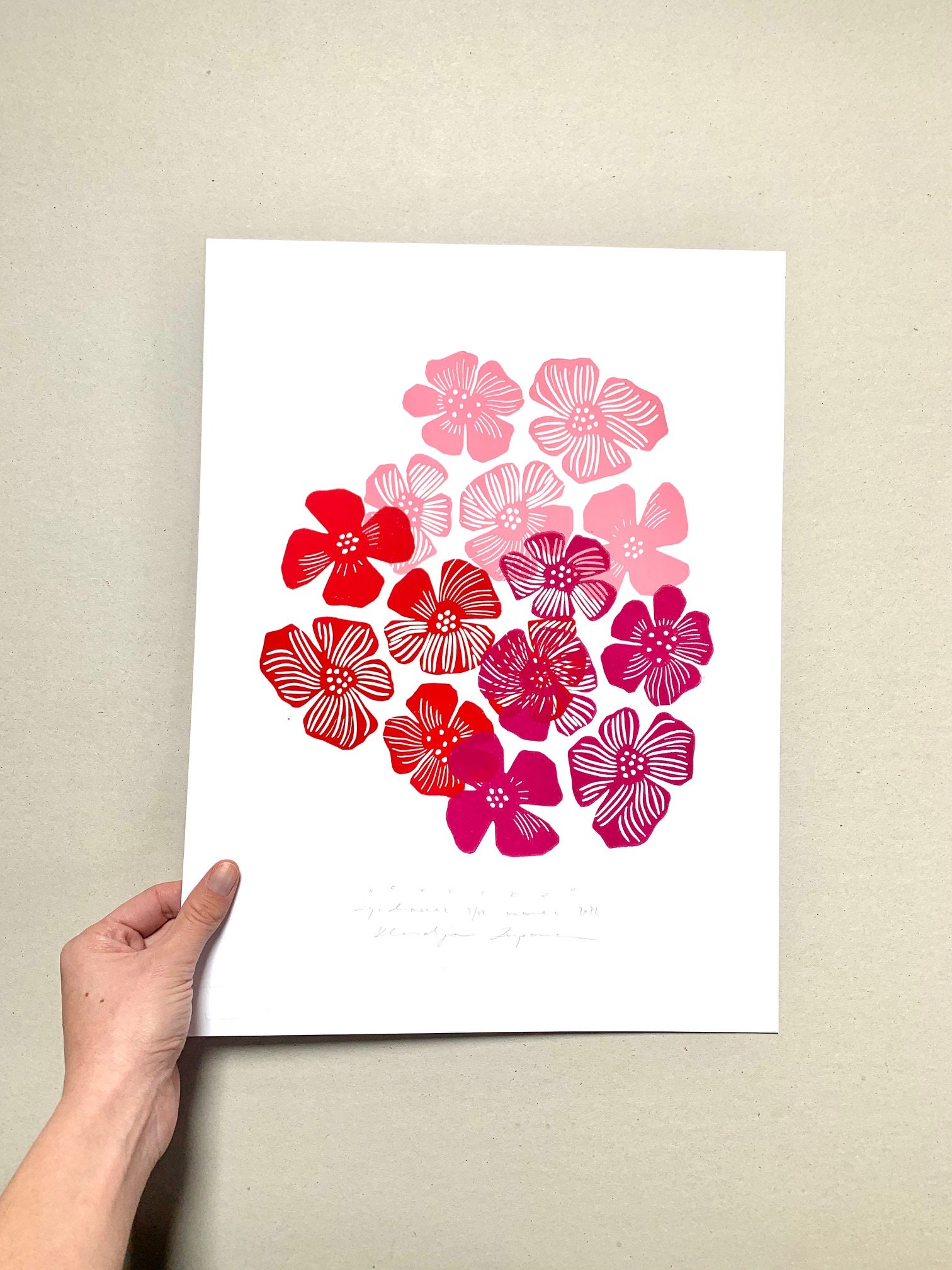 Flowers, Original Linocut Artwork, Small Format Art, Wall Art, Women ...