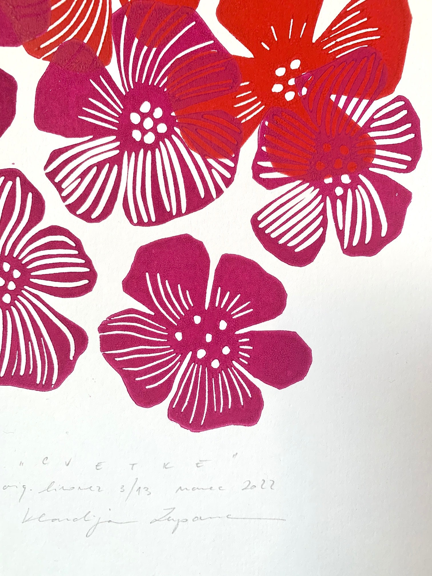 Flowers, Original Linocut Artwork, Small Format Art, Wall Art, Women ...