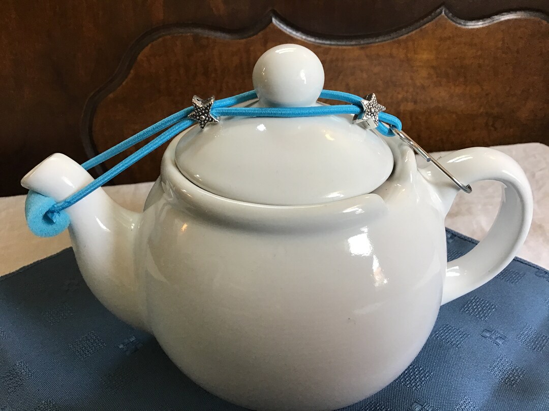Small Blue Teapot Lid Holder, Drip Catcher. Silver Star Beads for ...
