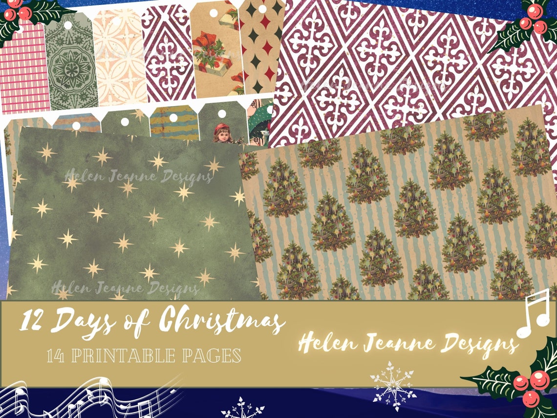 Twelve Days of Christmas Digital Junk Journal Kit / 12 Days of | Etsy