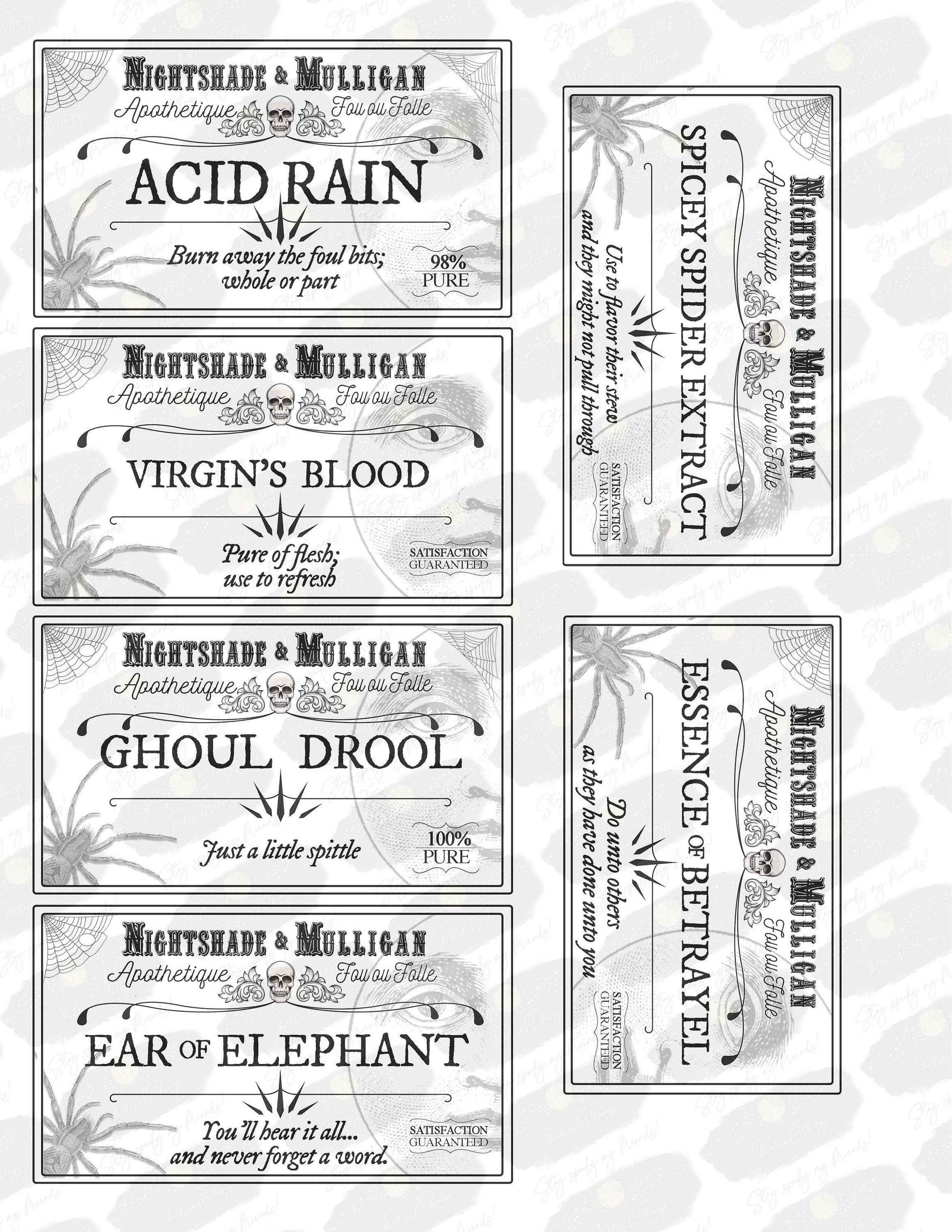 20 Spooky Halloween Apothecary Labels Instant Download and Print - Etsy