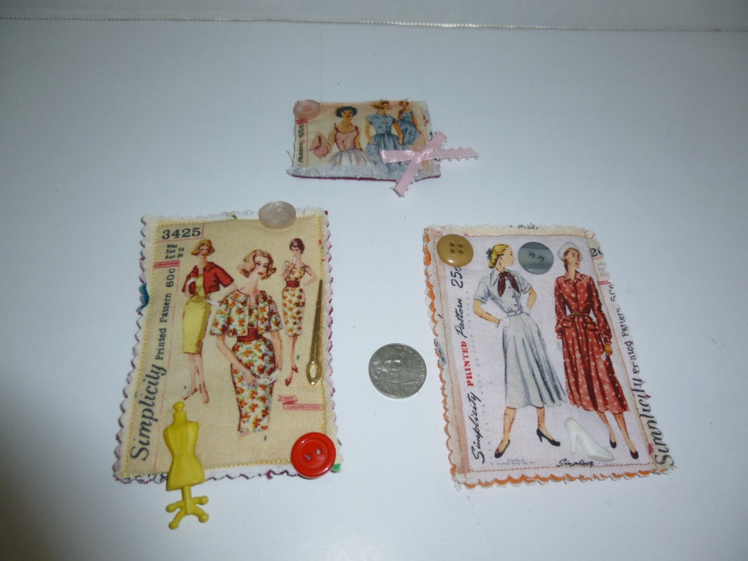 3 Vintage Simplicity Pattern Magnets, Quilted Fabric; Gift for Sewer ...