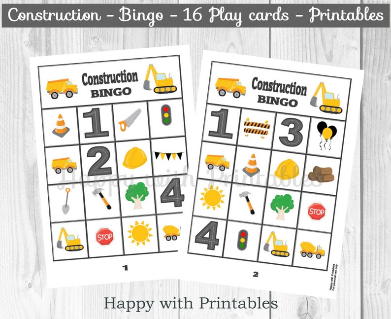 Construction Bingo Printables 16 Different Play Cards - Etsy