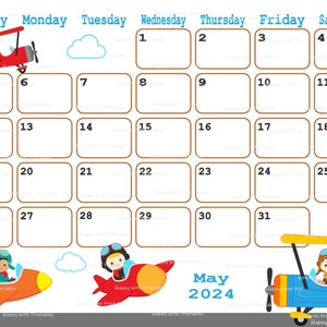 May Calendar Printable 2024 May Planner Kids Planner Planes Theme ...