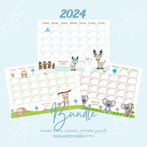 2024 Calendar Printables 2024 Monthly Planners Cute Planner ANIMALS ...