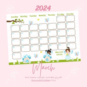 March Calendar Printable 2024 March Girls Planner Fairy - Etsy