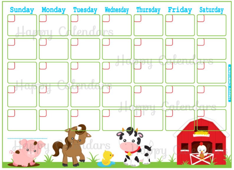 Blank Monthly Calendar Farm Theme Cute Farm Planner | Etsy