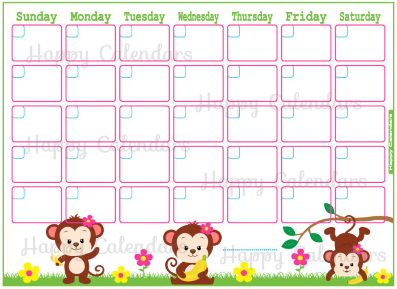 Blank Monthly Calendar Monkeys theme Cute monkeys Planner | Etsy