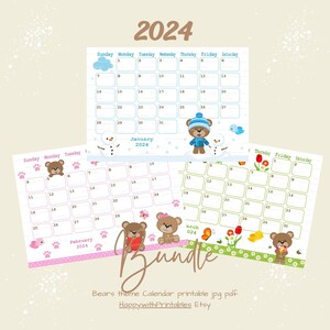 2024 Calendar Printables 2024 Monthly Planners Cute Planner Bears Theme ...