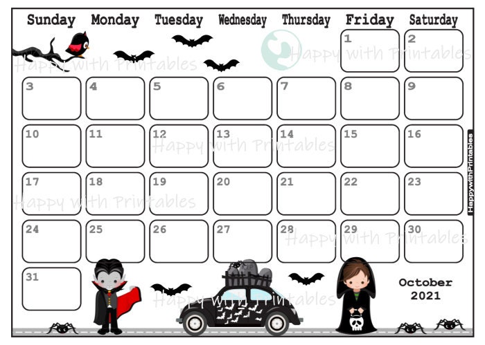 Paper Halloween 2021 Planner Calendar October 2021-2021 Halloween ...