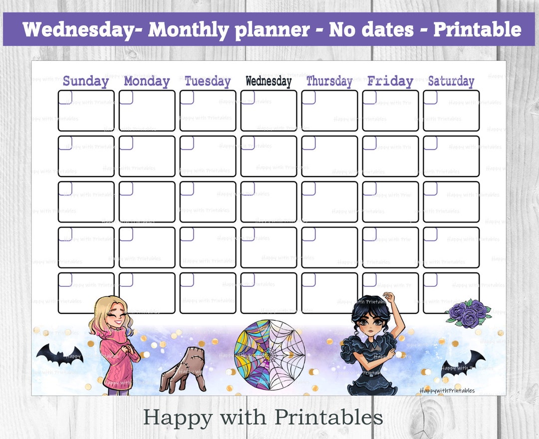 Wednesday Blank Monthly Planner No Dates Calendar Wednesday - Etsy