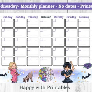Wednesday Blank Monthly Planner No Dates Calendar Wednesday - Etsy