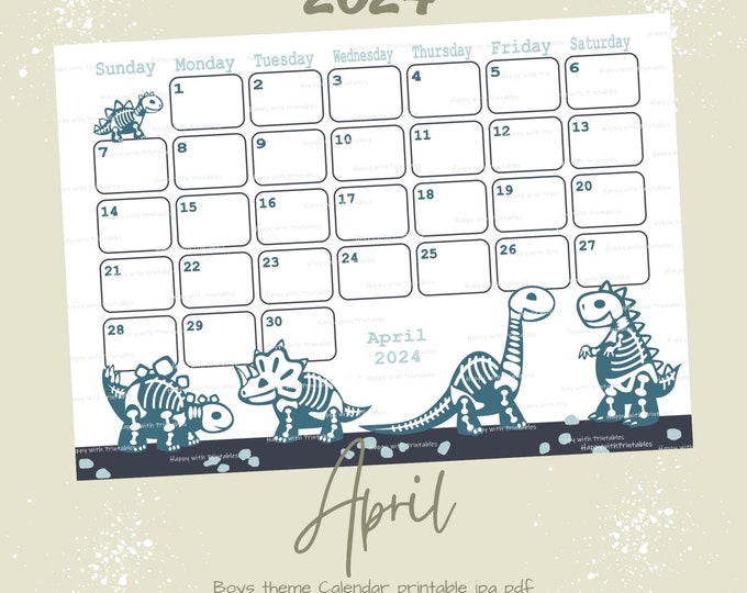 April Calendar Printable - 2024 April Planner - Dinosaur Planner - Dino ...