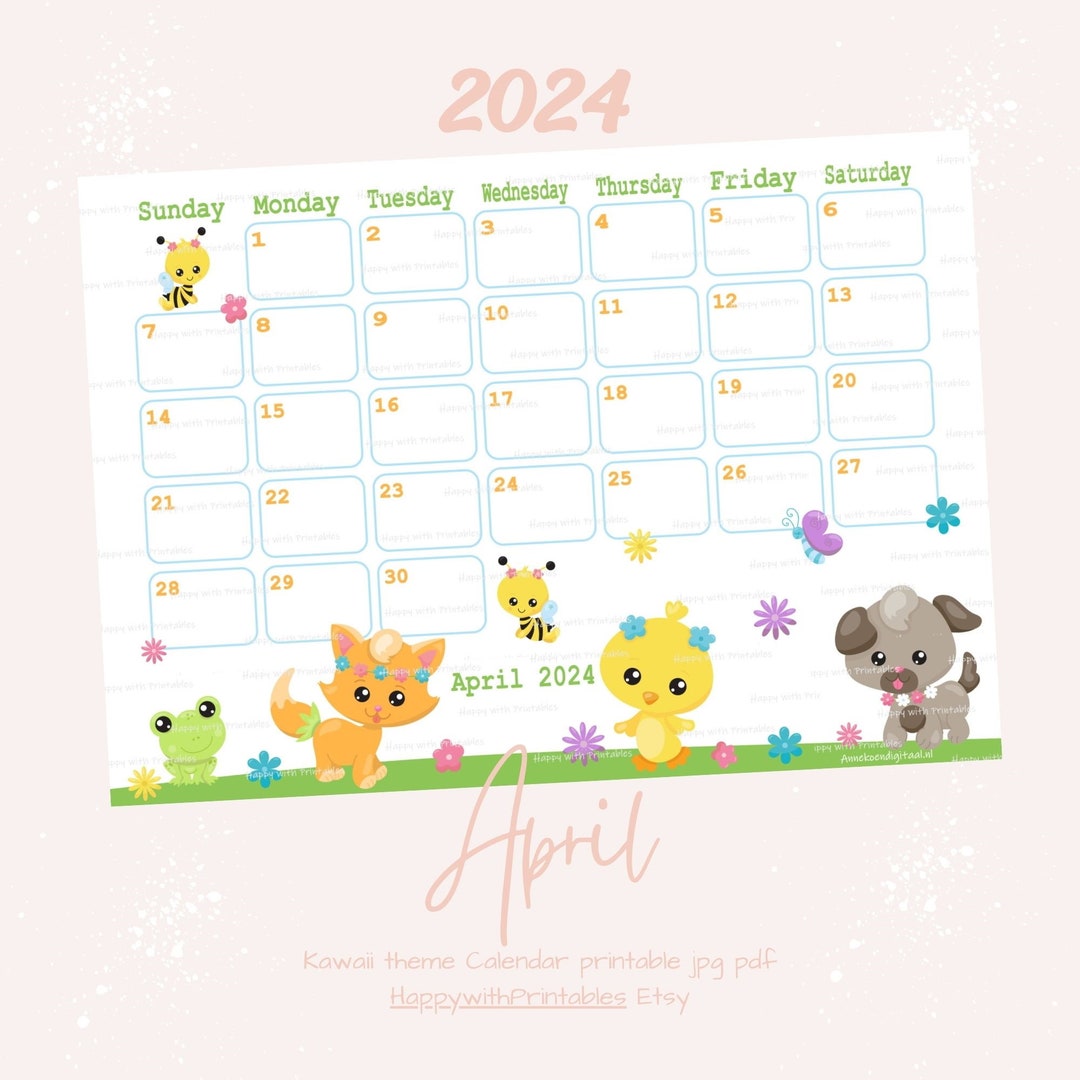 April Calendar Printable 2024 2024 April Kawaii Planner Cute Planner ...