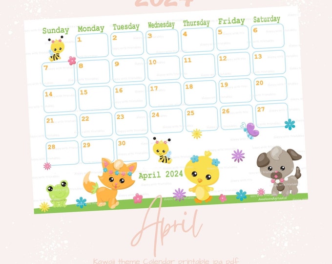 April Calendar Printable 2024 2024 April Kawaii Planner Cute Planner ...