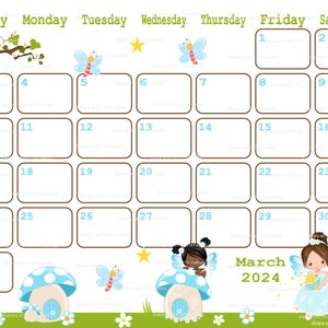 March Calendar Printable 2024 March Girls Planner Fairy - Etsy