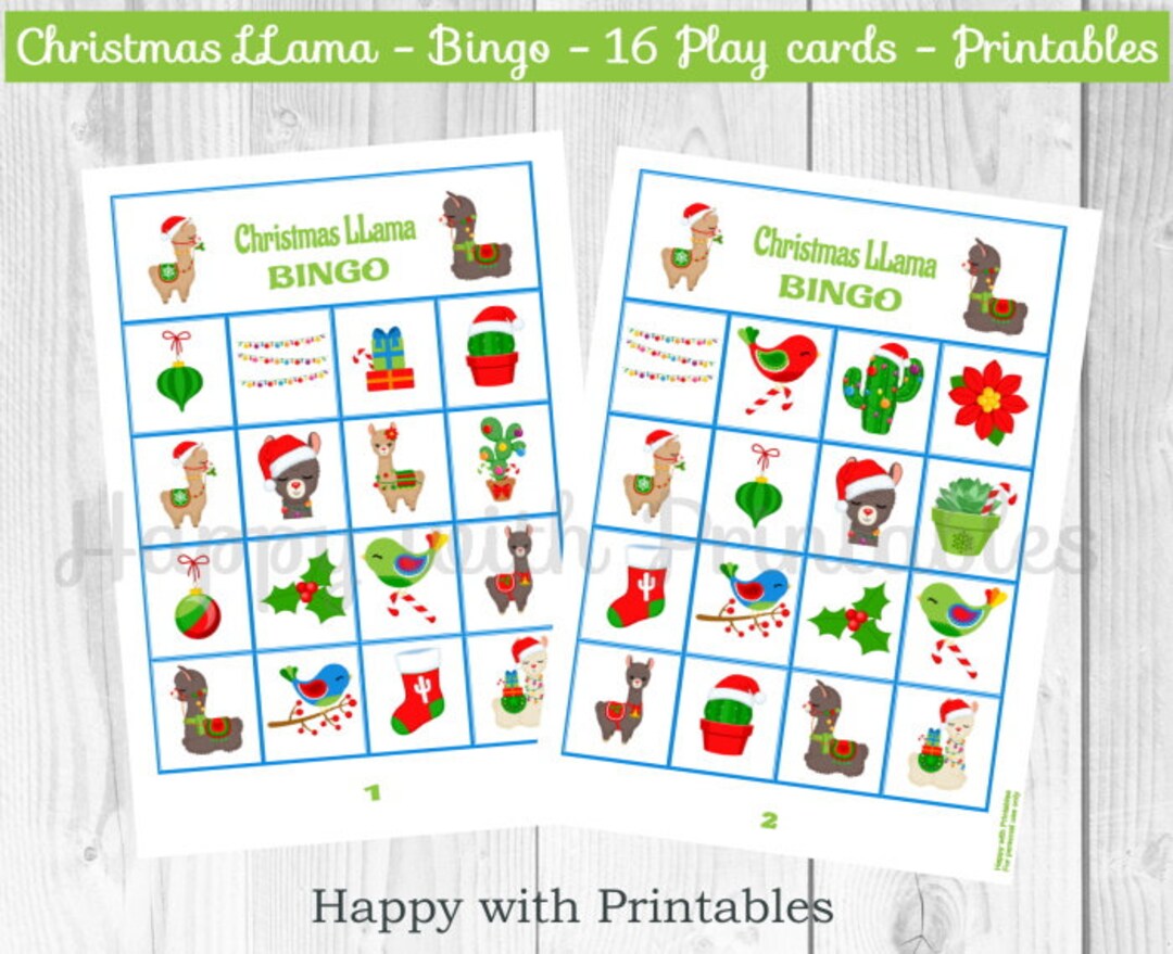Christmas Llama Bingo Printables 16 Different Play Cards Christmas ...