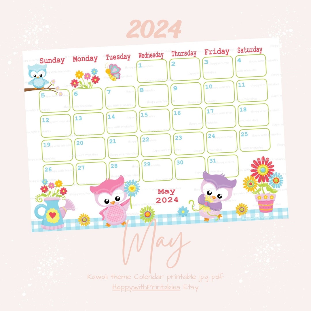 May Calendar Printable 2024 2024 May Kawaii Planner Cute Planner KAWAII ...