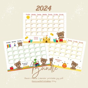 2024 Calendar Printables 2024 Monthly Planners Cute Planner Bears Theme ...