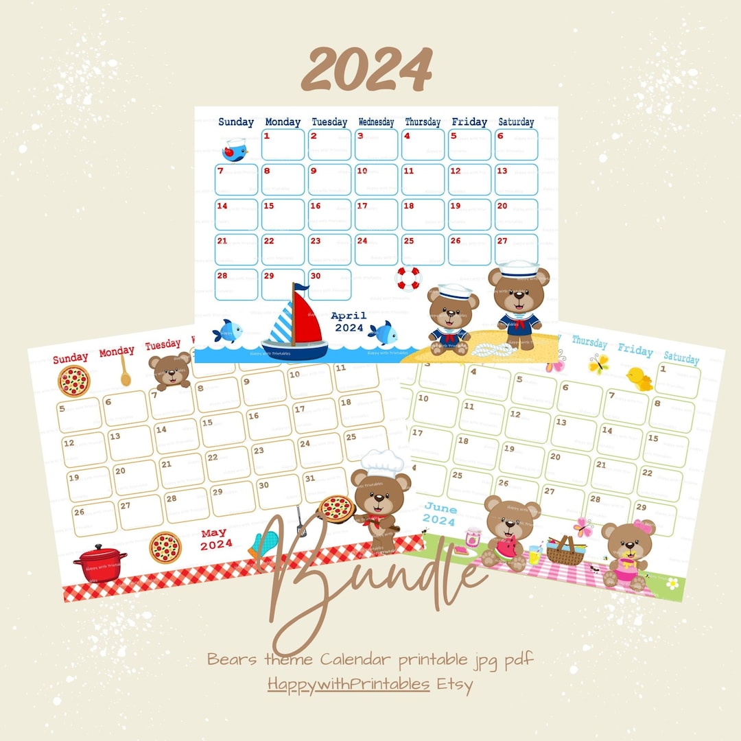 2024 Calendar Printables 2024 Monthly Planners Cute Planner Bears Theme ...