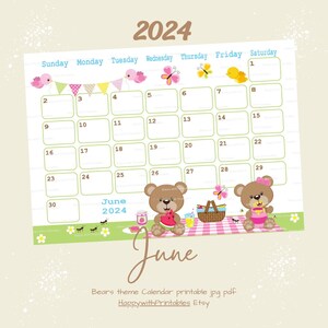 2024 Calendar Printables 2024 Monthly Planners Cute Planner Bears Theme ...