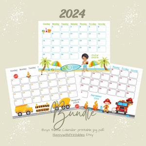 2024 Calendar Printables 2024 Monthly Planners Cute Planner BOYS Theme ...