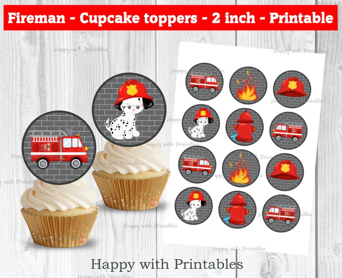 Fireman Cupcake Toppers Firefighter Treat Toppers Fireman - Etsy