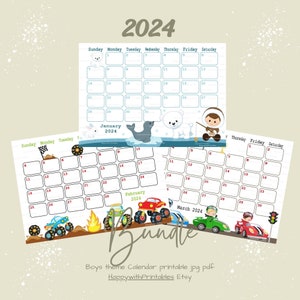2024 Calendar Printables 2024 Monthly Planners Cute Planner BOYS Theme ...
