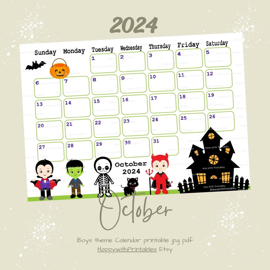 October Calendar Printable 2024 October Planner Kids Planner Halloween ...