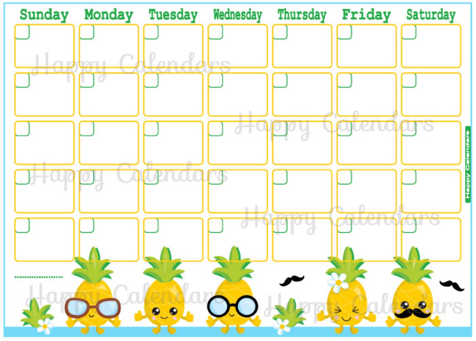 Blank Monthly Calendar Pineapple Theme Cute Pineapple - Etsy