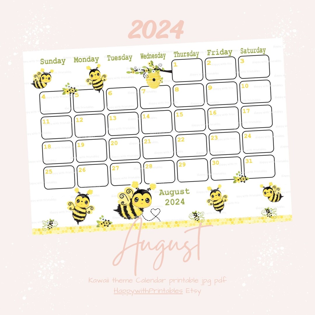 August Calendar Printable 2024 2024 August Kawaii Planner Cute Planner ...