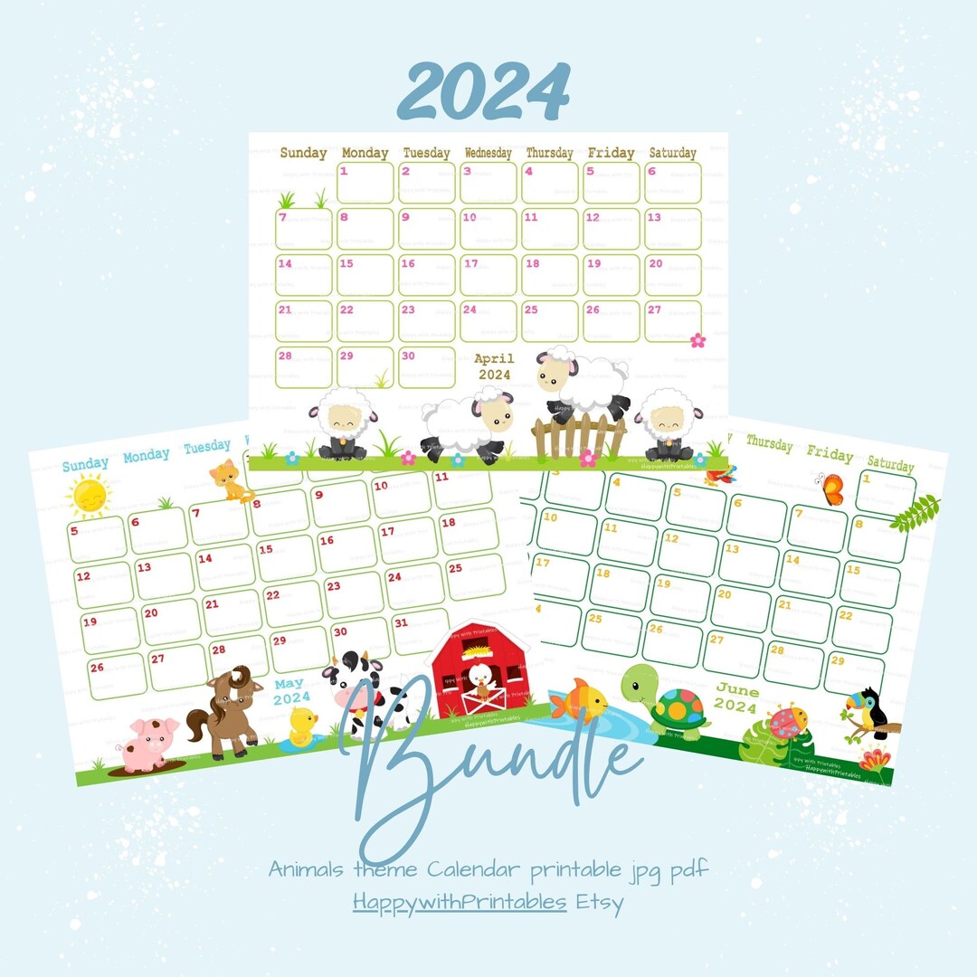 2024 Calendar Printables 2024 Monthly Planners Cute Planner ANIMALS ...