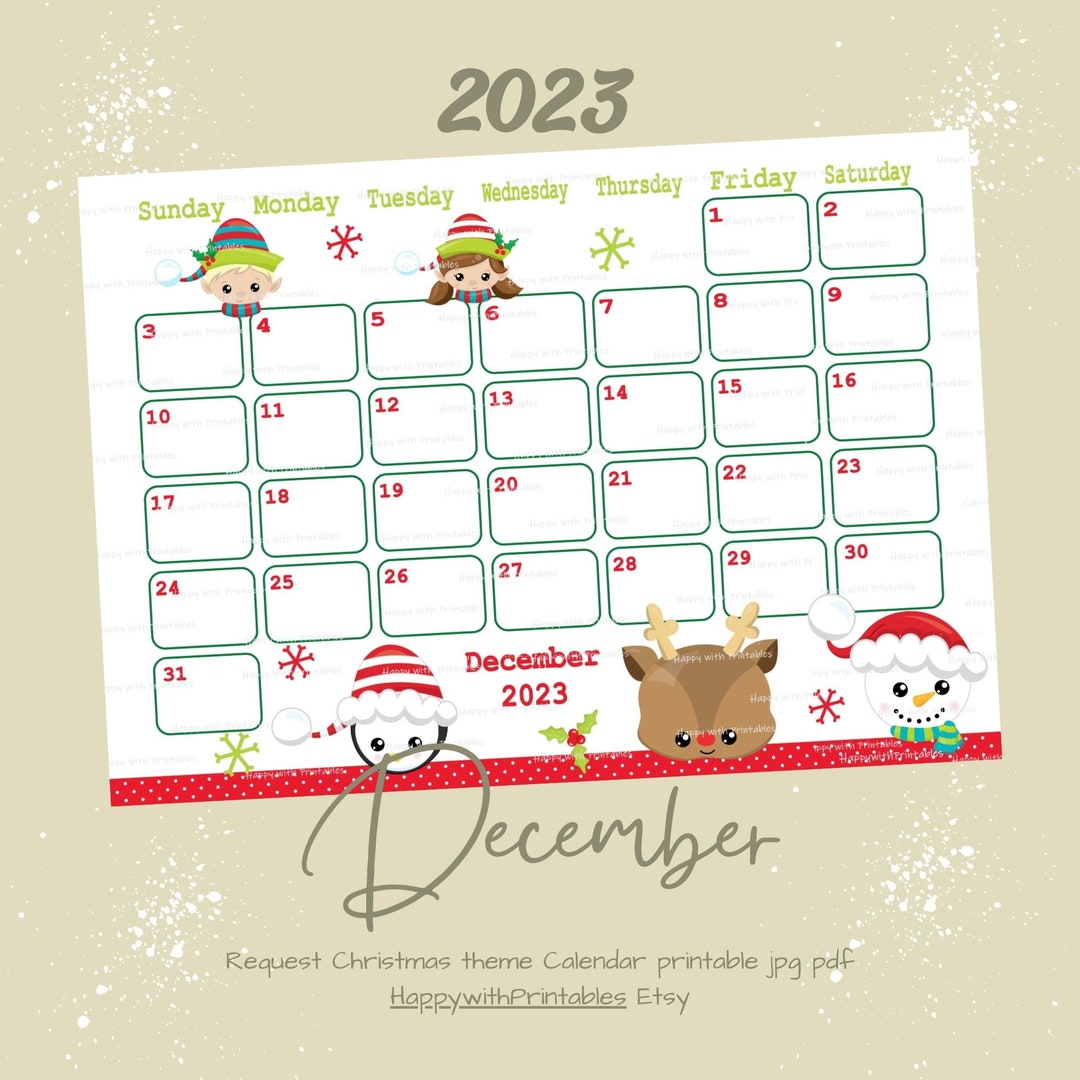 December 2023 Calendar Printable 2023 Christmas Digital - Etsy