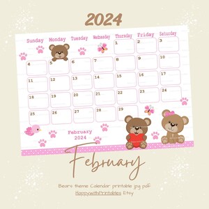 2024 Calendar Printables 2024 Monthly Planners Cute Planner Bears Theme ...