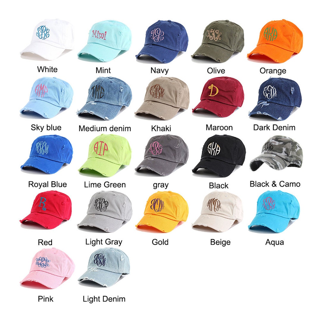 Custom Monogram Embroidered Hat, Personalized Distressed Hat ...