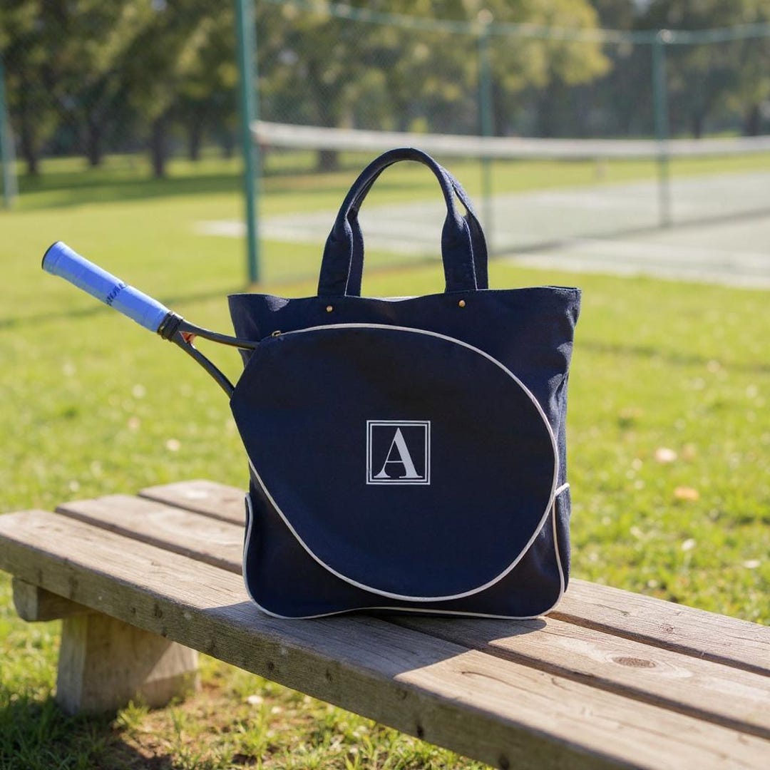 Monogrammed Navy Canvas Tennis Bag: Personalized Embroidered Tote - Etsy