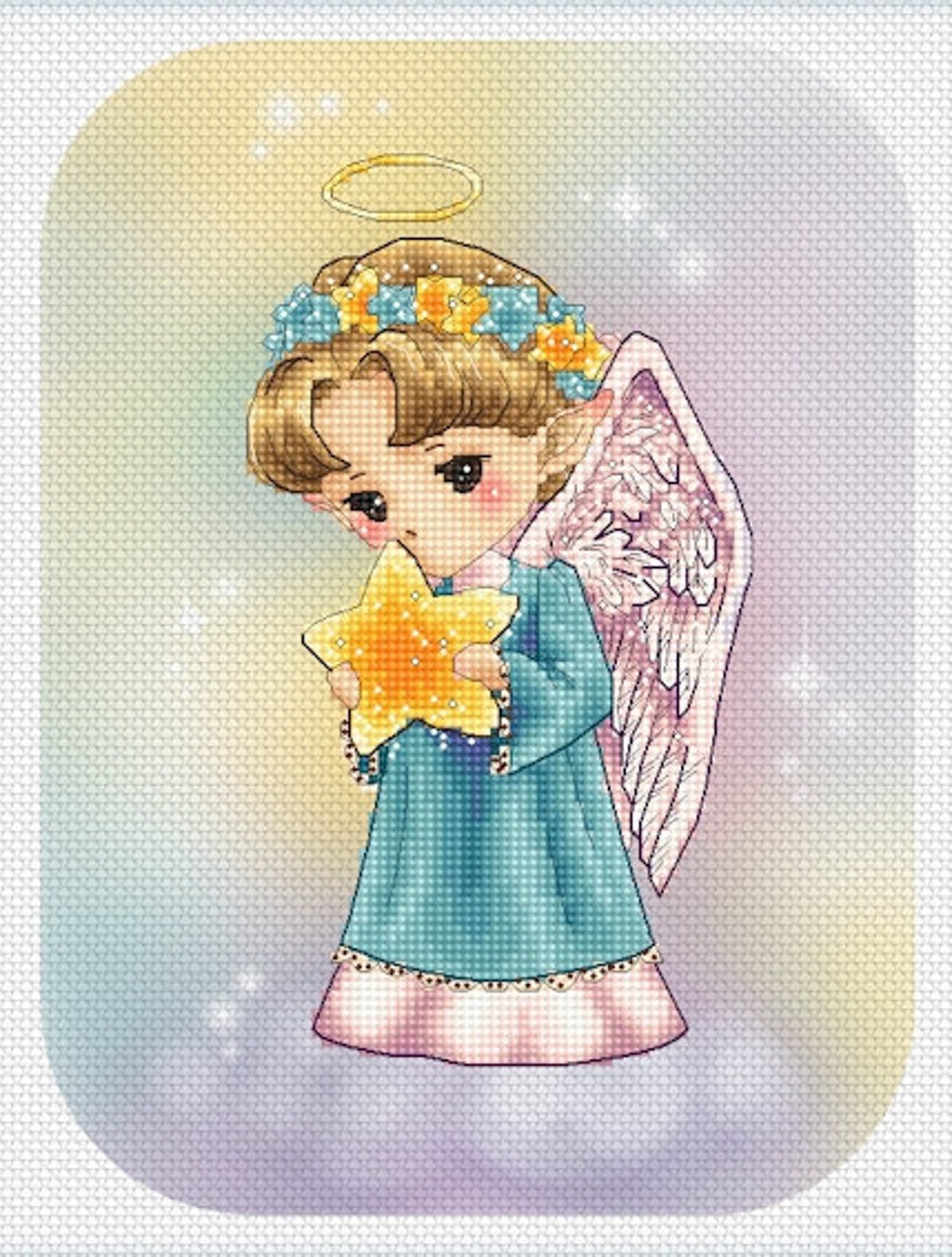 Christmas Angel With a Star Art of Mitzi Sato-wiuff Cross Stitch Chart ...