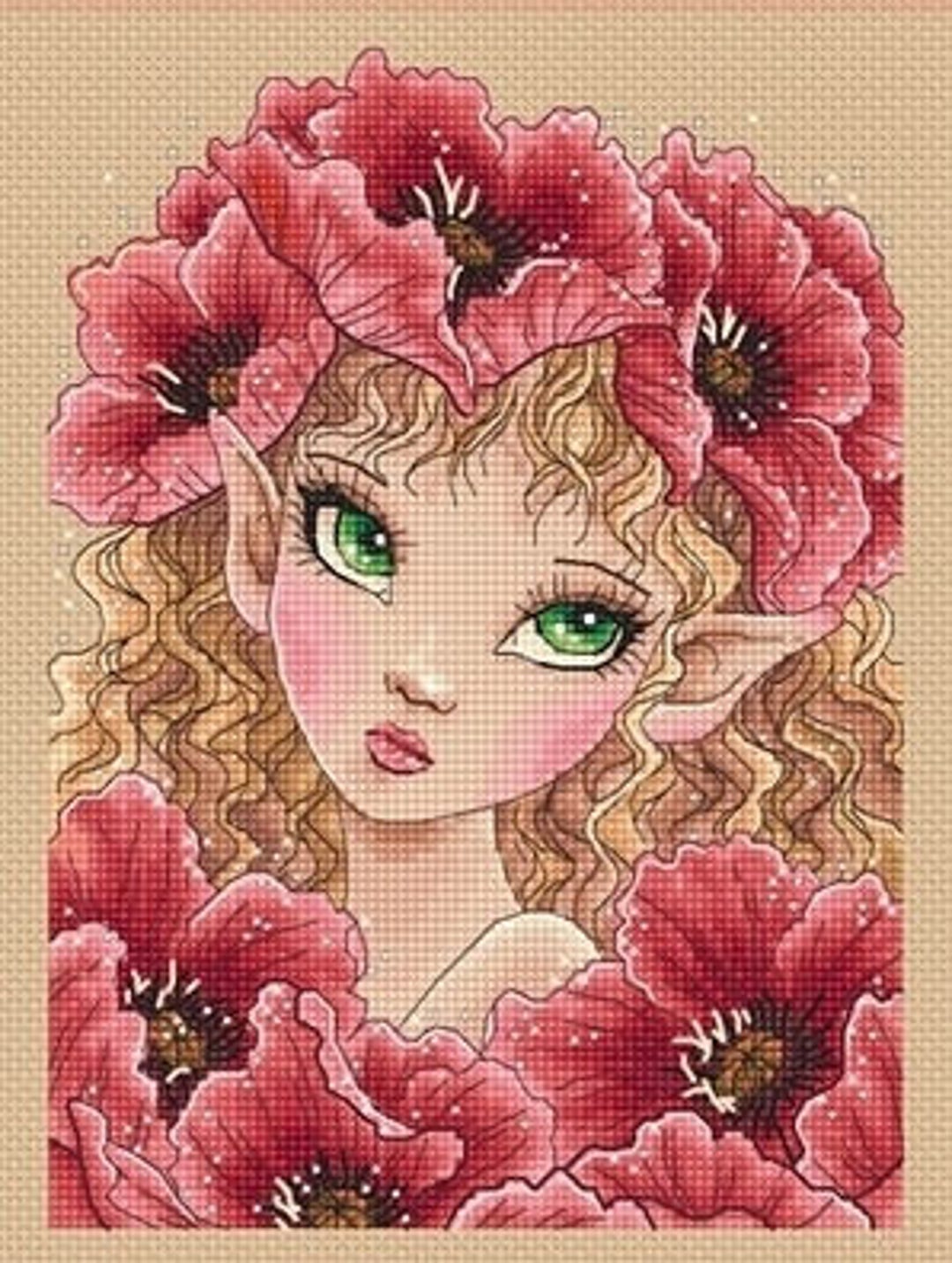 Big Eyes Poppy Fairy Mitzi Sato-wiuff - Cross Stitch Chart Pattern - Etsy