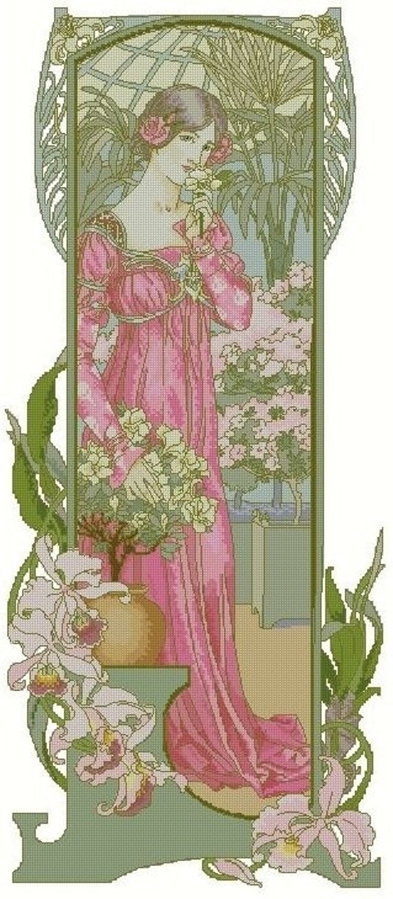 Cross Stitch Needlepoint Chart Pattern Canvas Art Nouveau | Etsy