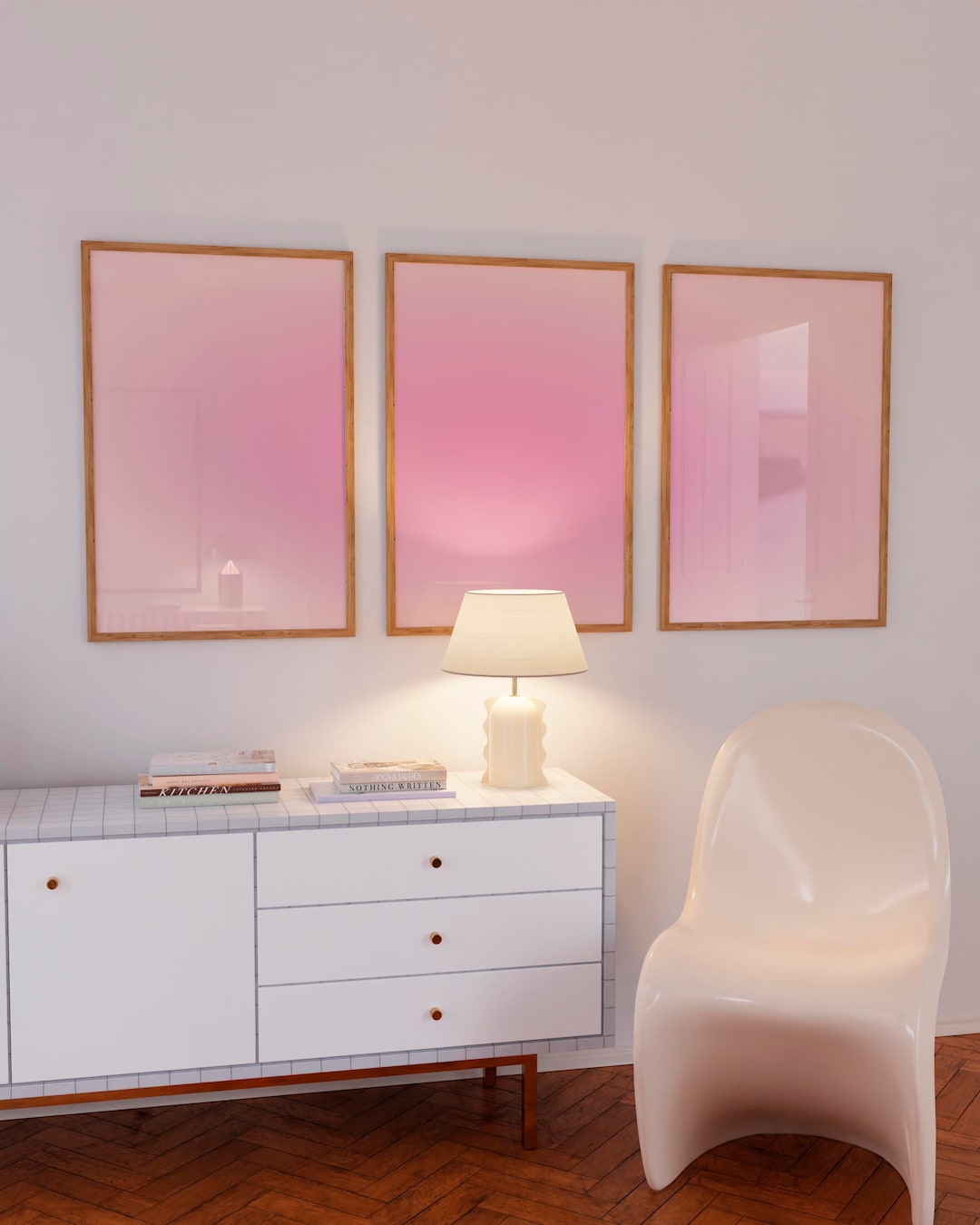 Set of 3 Pink Posters Light Pink Aura Wall Decor Danish Art Print Pink ...