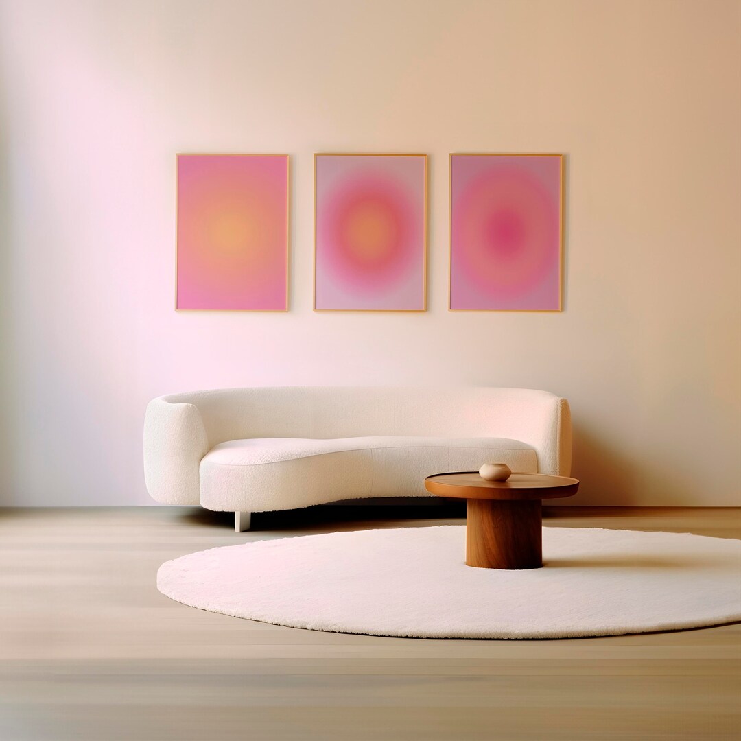 Set of 3 Pink Posters Pink Wall Art Aura Light Pink Poster Pink ...
