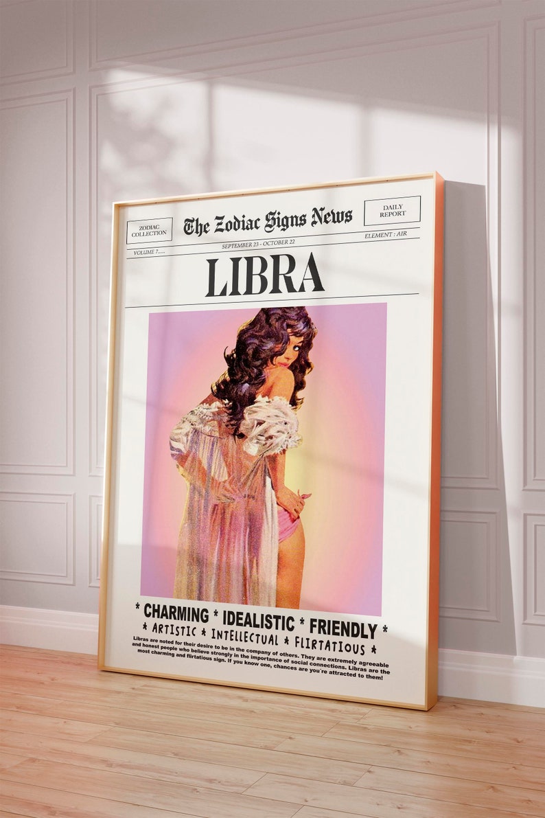 Libra Wall Decor Libra Print Trendy Newspaper Print Astrology Wall Art ...