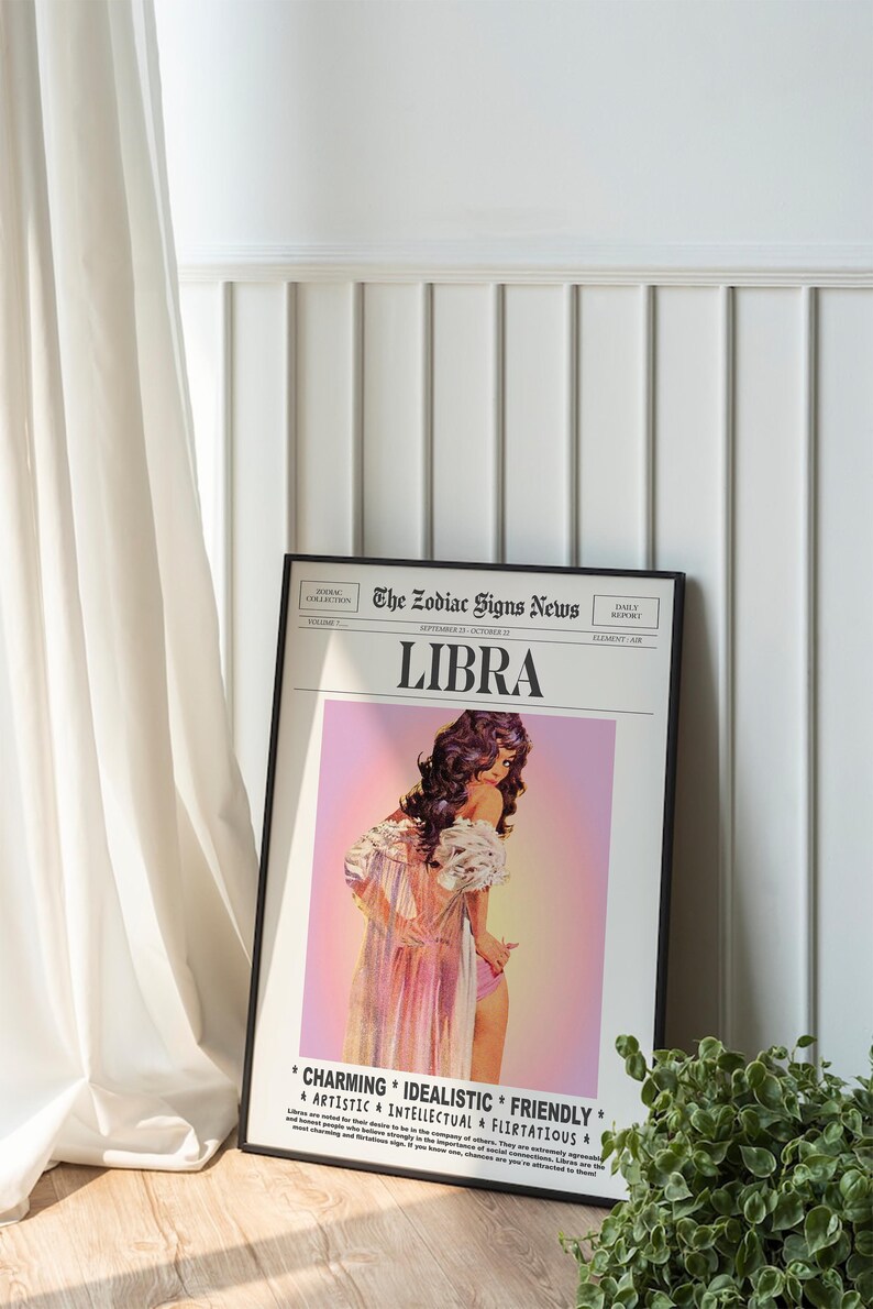 Libra Wall Decor Libra Print Trendy Newspaper Print Astrology Wall Art ...