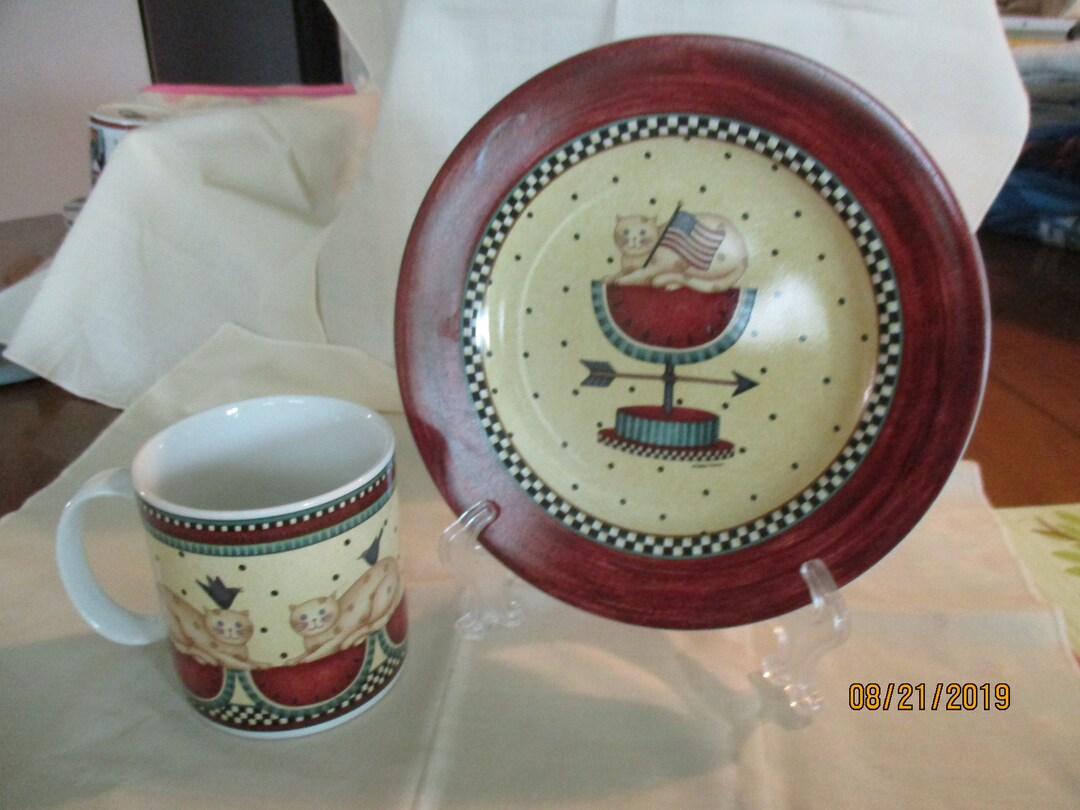 Sakura Debbie Mumm Watermelon Cat Plate & Mug - Etsy