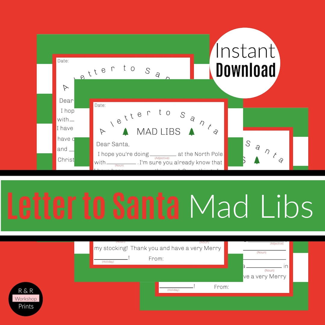 Letter to Santa Mad Libs Santa Letter Printable Christmas Mad Lib ...