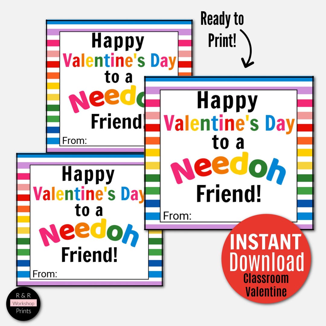 Needoh Valentine Tag, Kids, School, Digital Download, Classroom, Favors ...