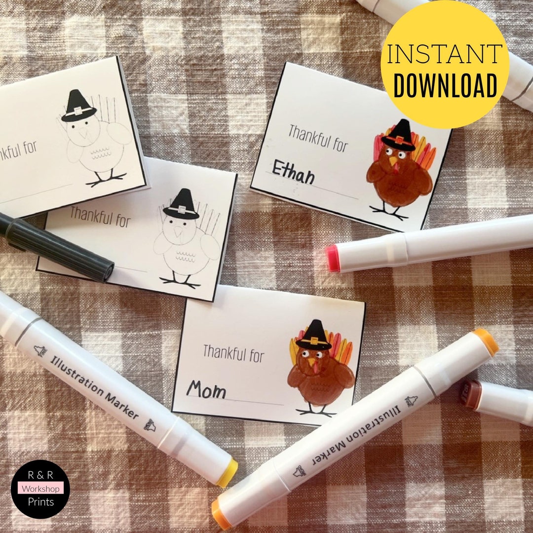 Thanksgiving Turkey Place Cards | Kids Coloring Activity (digital ...